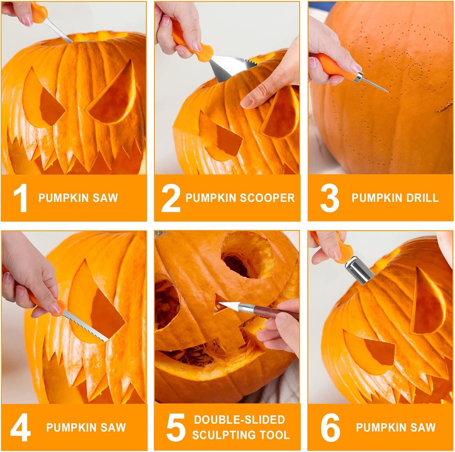 LINHONGFU Halloween Pumpkin Carving Kit, 13 Piece Stainless Steel Pumpkin Carving Tools for Adults & Kids, Professional Sculpting Tools with Handbag Carve Jack-O-Lanterns Halloween Decorations