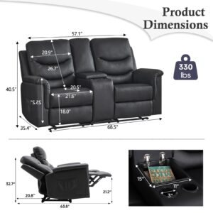 Consofa RV Recliner Loveseat, Reclining Loveseat with Console, Faux Leather Manual Recliner Loveseat, Wall Hugger Loveseat Recliner with Cup Holder and Side Pocket for Living Room