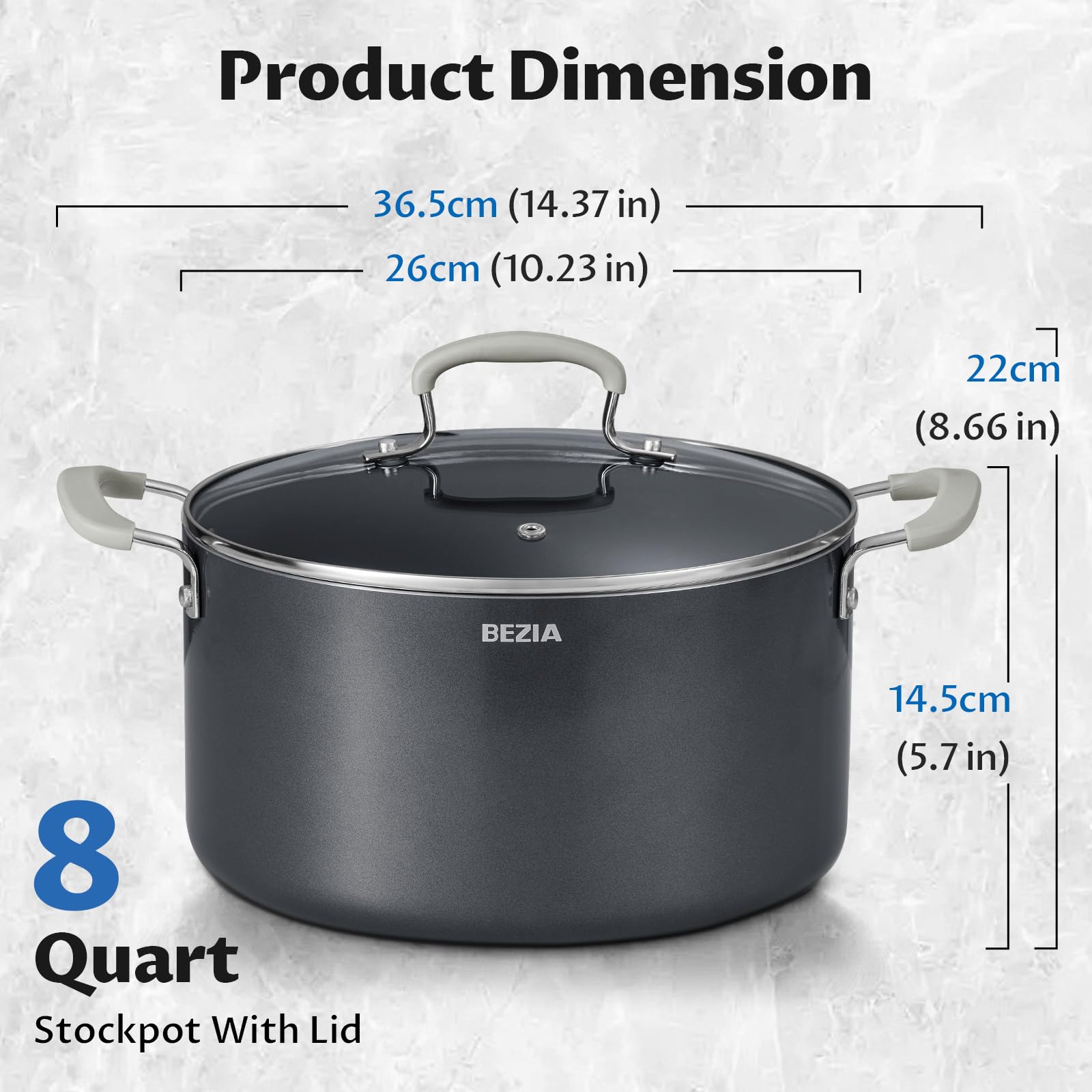 8 Quart Pot with Lid, BEZIA Ceramic Nonstick Stock Pot with Lid, Induction Ready, Large Cooking Pot with Silicone Handle, Compatible with All Cooktops, Dishwasher Safe