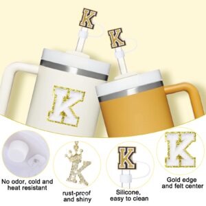 Mity rain 6pcs Cup Accessories Set for Stanley Cup 30 oz 40 oz Tumbler with Handle, Including Straw Cover Cap, Cup Initials Charm, Sticker, Silicone Boot, Round and Square Spill Proof Stopper,Letter K