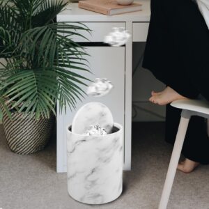 ABOOFAN Shake Lid Trash Can Marble Wastebasket Marble Design Trash Can Rubbish Can Waste Container Litter Trash Can Countertop Garbage Can Desktop Trash Can Swing Lid Trash Bucket Pp White