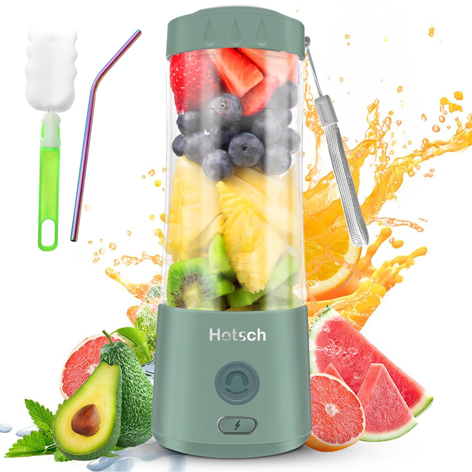 Hotsch Personal Blender for Shakes and Smoothies, Portable USB Rechargeable Blender with Six Stainless Steel Blade, Juicer Cup for Sports, Travel, Camping, Mask Making