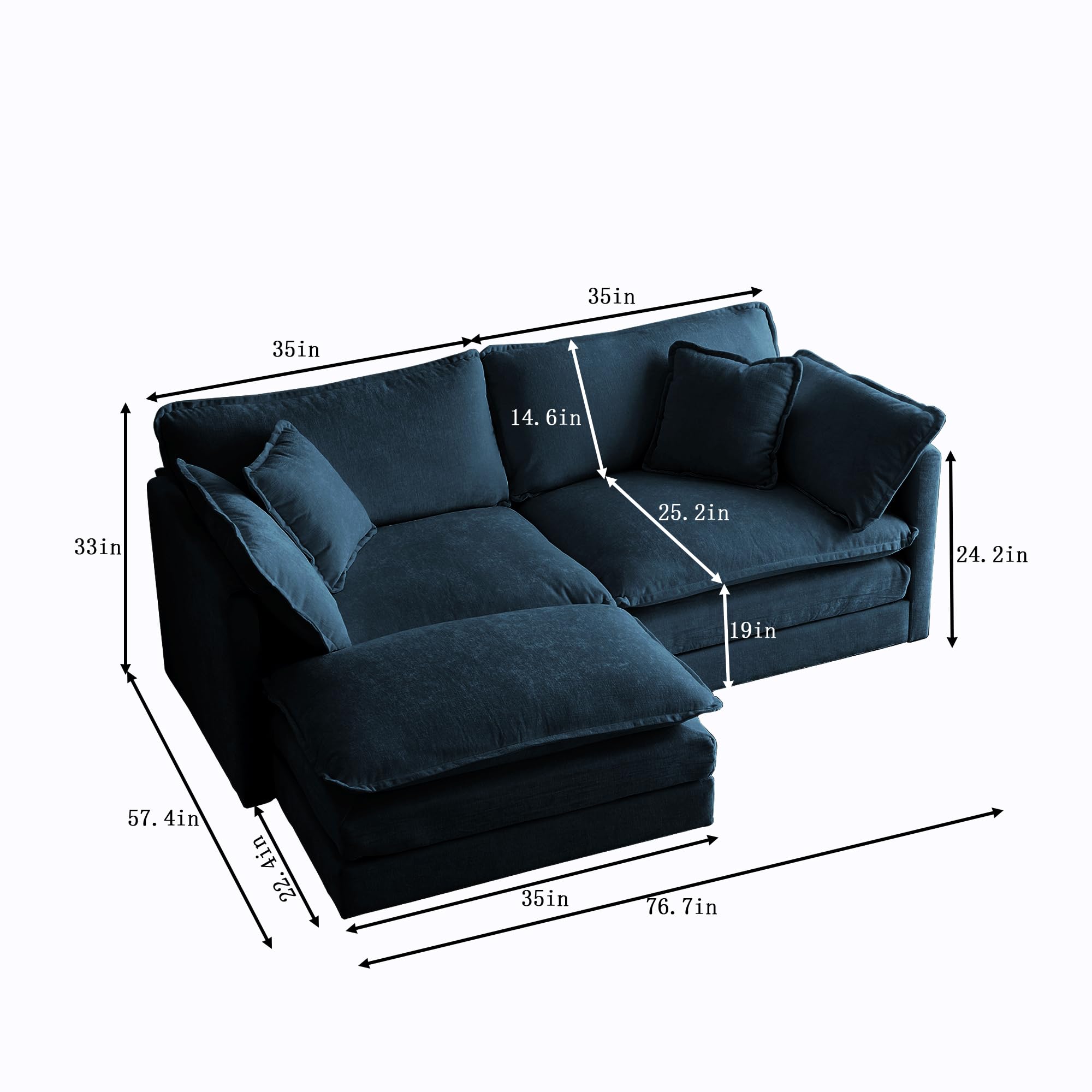 Deep Seat Cloud Loveseat Sofa Sectional Couch with Movable Ottoman, 2 Seater Oversized L Shaped Corner Sofa&Couches, Comfy Chenille Love Seat for Living Room Bedroom Apartment Office