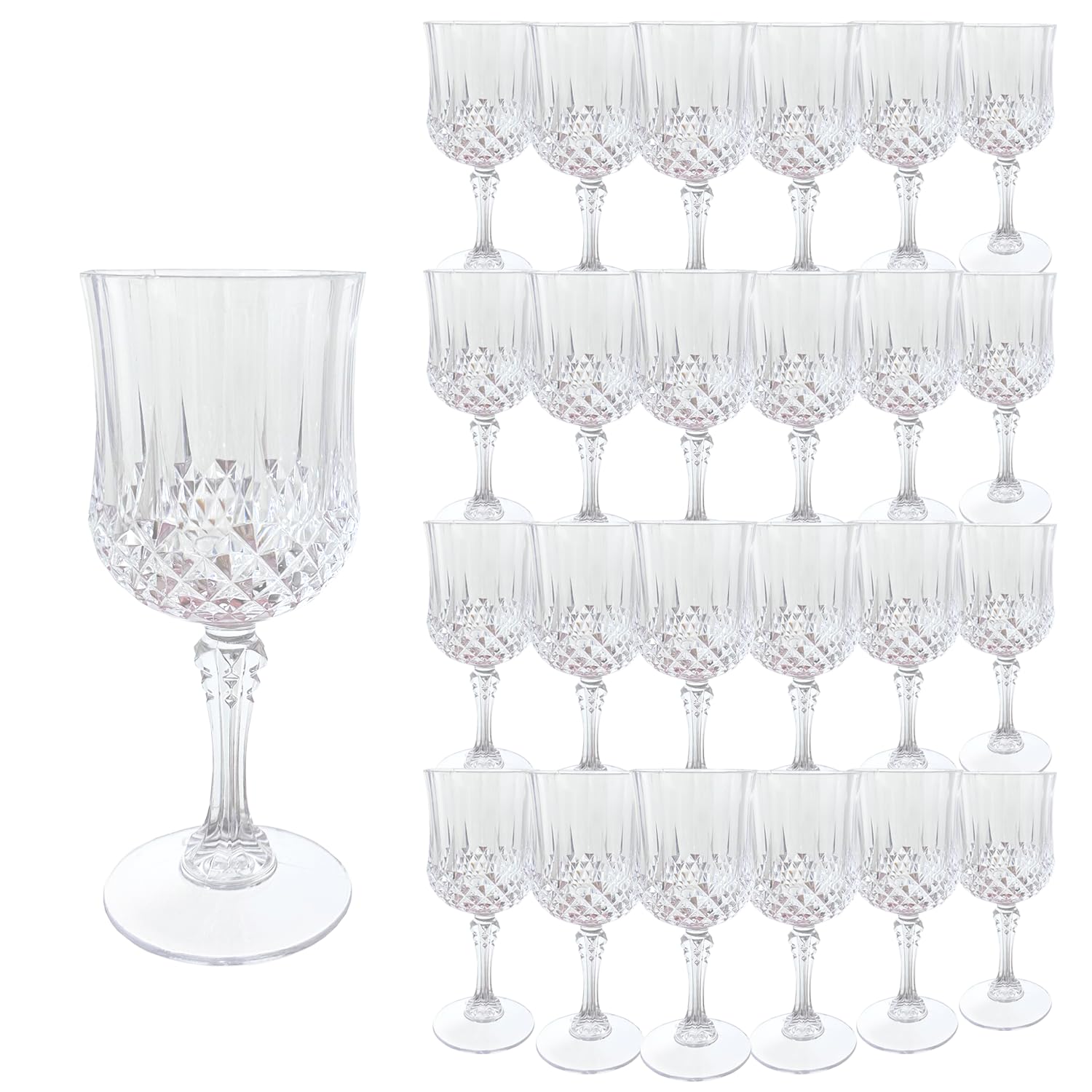 LEYIQU Transparent Plastic Wine Glasses，Transparent Plastic Goblets for Parties，Transparent Drinking Glasses for Wedding Reception, Grand Event Party Supplies (24, transparent)