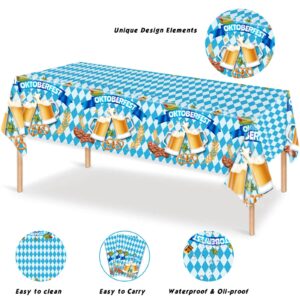 Oktoberfest Decorations Table Cloth Set, Octoberfest Blue White Diamonds Checkered Beer Party Rectangle Tablecloth Cover & Bavarian Pennant Banner Flag for Festival Themed Favors Supplies Gift Decor