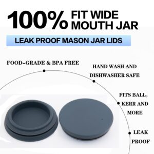 Wide Mouth Mason Jar Lids - Large Mouth Canning Lids Fit for All Wide Mouth Mason Jars,Food Grade Silicone Mason Jar Caps,Dishwasher Safe,Leak Proof Reusable Lids