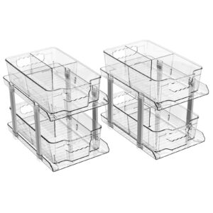 yieach 2 sets 9.7" tall under sink organizers and storage,multi-purpose 2 tier under bathroom sink organizer and under cabinet storage,clear pull out medicine cabinet organizer with 8 movable dividers