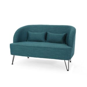 Merax Loveseat Couch Sofa with 2 Pillows, 2 Seater Fabric Chaise Lounge Recliner for Living Room, Apartment Furniture, Teal