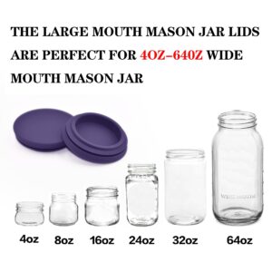 Wide Mouth Mason Jar Lids - Large Mouth Canning Lids Fit for All Wide Mouth Mason Jars,Food Grade Silicone Mason Jar Caps,Dishwasher Safe,Leak Proof Reusable Lids