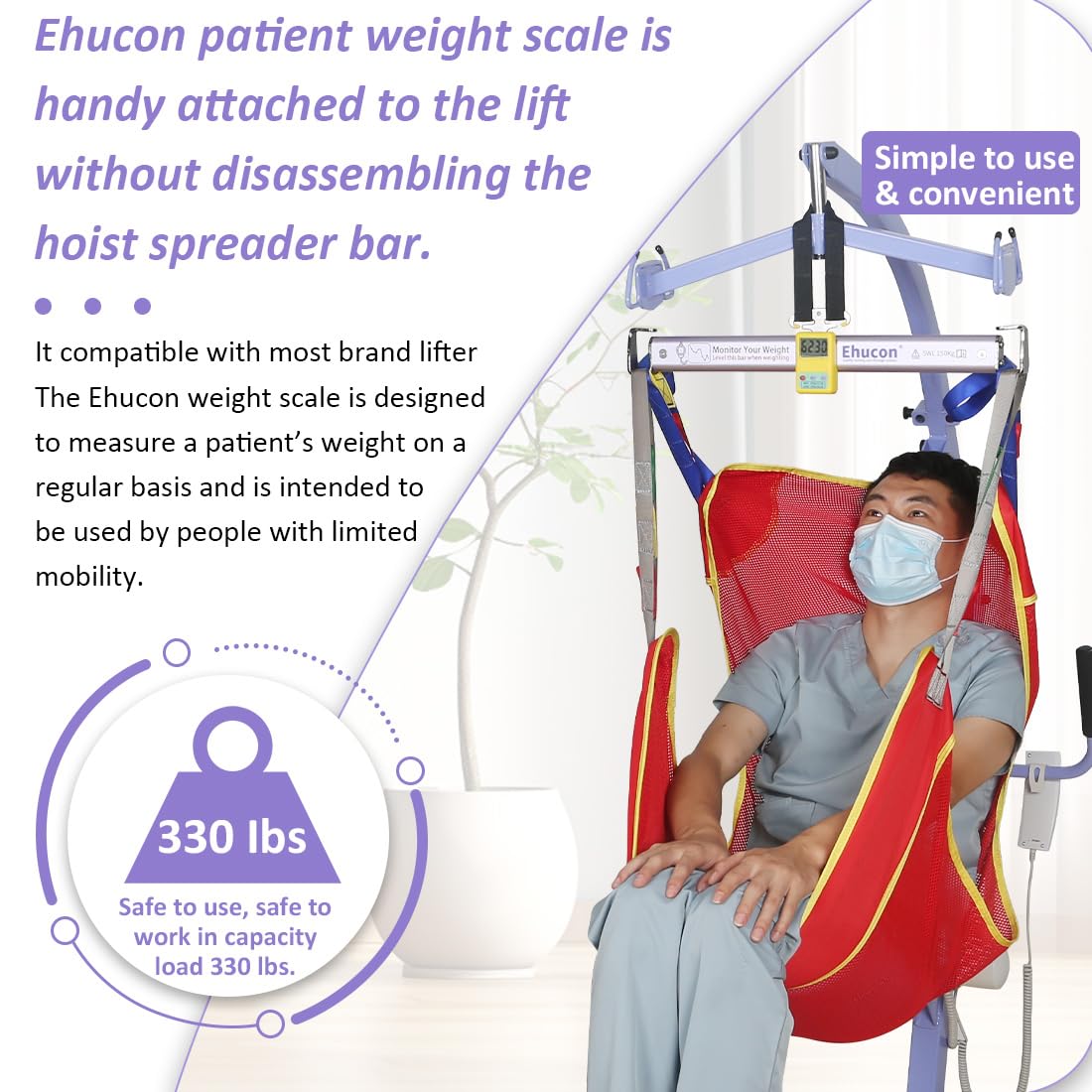 Ehucon Hoyer Lift Scale,Patient Weight Scale for Hoyer Lift,SWL 330 LBS