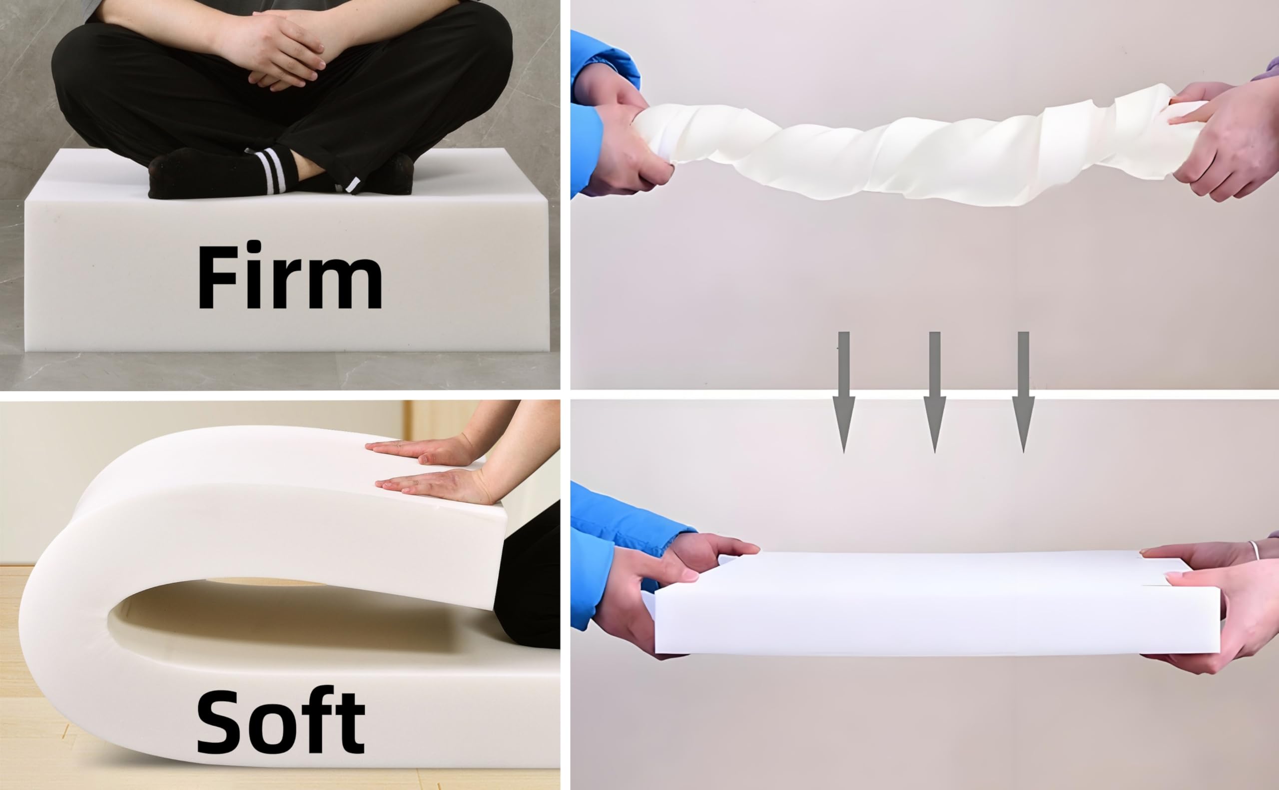 SINCERE Custom 2"-3 in-4 inch Foam Mattress Topper, Cut to Twin Full Queen King Size Bed Topper, Soft Firm Mattress Pad for Sleeper Sofa Couch RV Chair Cushion Pillow Top, Soundproof Foam Sponge