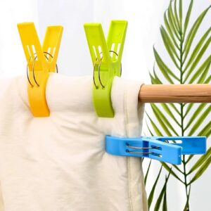 KTOJOY 4 Pack Beach Towel Clips, Plastic Large Clothes Clamps, Bright Colors(Yellow,Blue,Green,red), Chair Clips, Towel Holder