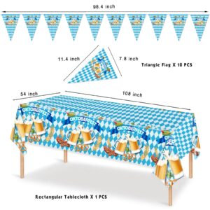 Oktoberfest Decorations Table Cloth Set, Octoberfest Blue White Diamonds Checkered Beer Party Rectangle Tablecloth Cover & Bavarian Pennant Banner Flag for Festival Themed Favors Supplies Gift Decor