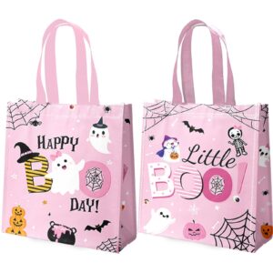 habdjilty 20pcs pink halloween bags little boo bags,little boo non-woven gift bags with handle treat bags for halloween party kids theme birthday baby shower party favors.