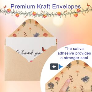 Runyanofamily 10PCS Wildflower Design Thank You Cards with Kraft Envelopes - Perfect for Wedding, Baby Shower, Bridal Shower and Graduation