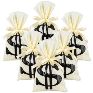 domthent 100pcs dollar sign party favor bags,6 x 9 inch money bags,small money bag for party favor decor,gift bag with 25 yards light gold ribbon,money bag for casino theme party decorations (100)