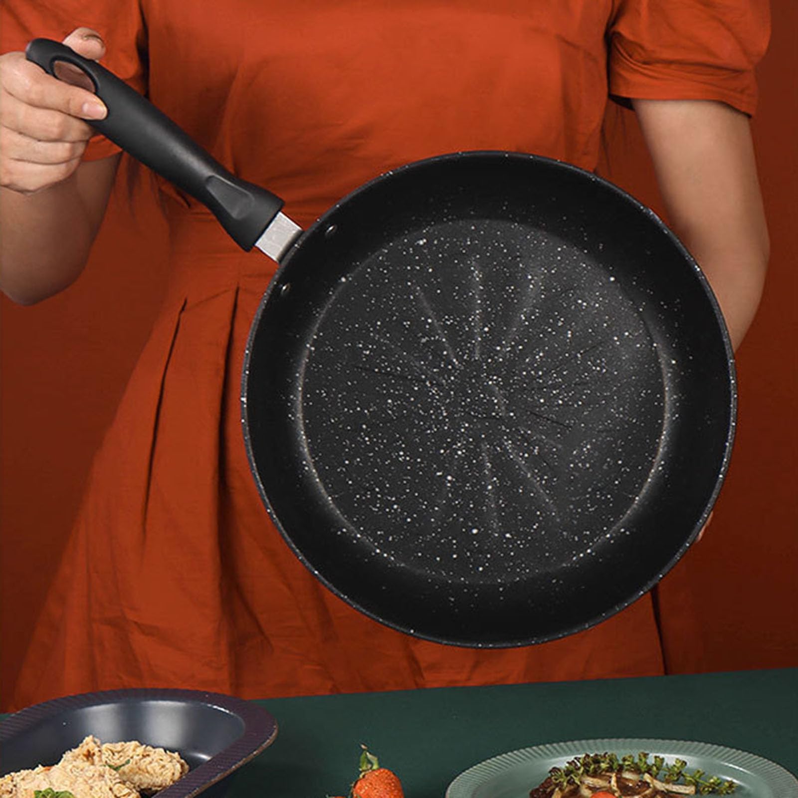 CHENATING Flat Bottom Cooking Pans Nonstick Frying Pans Wheat Stone Coating Pans Cookware For Electric And Induction Cooktops