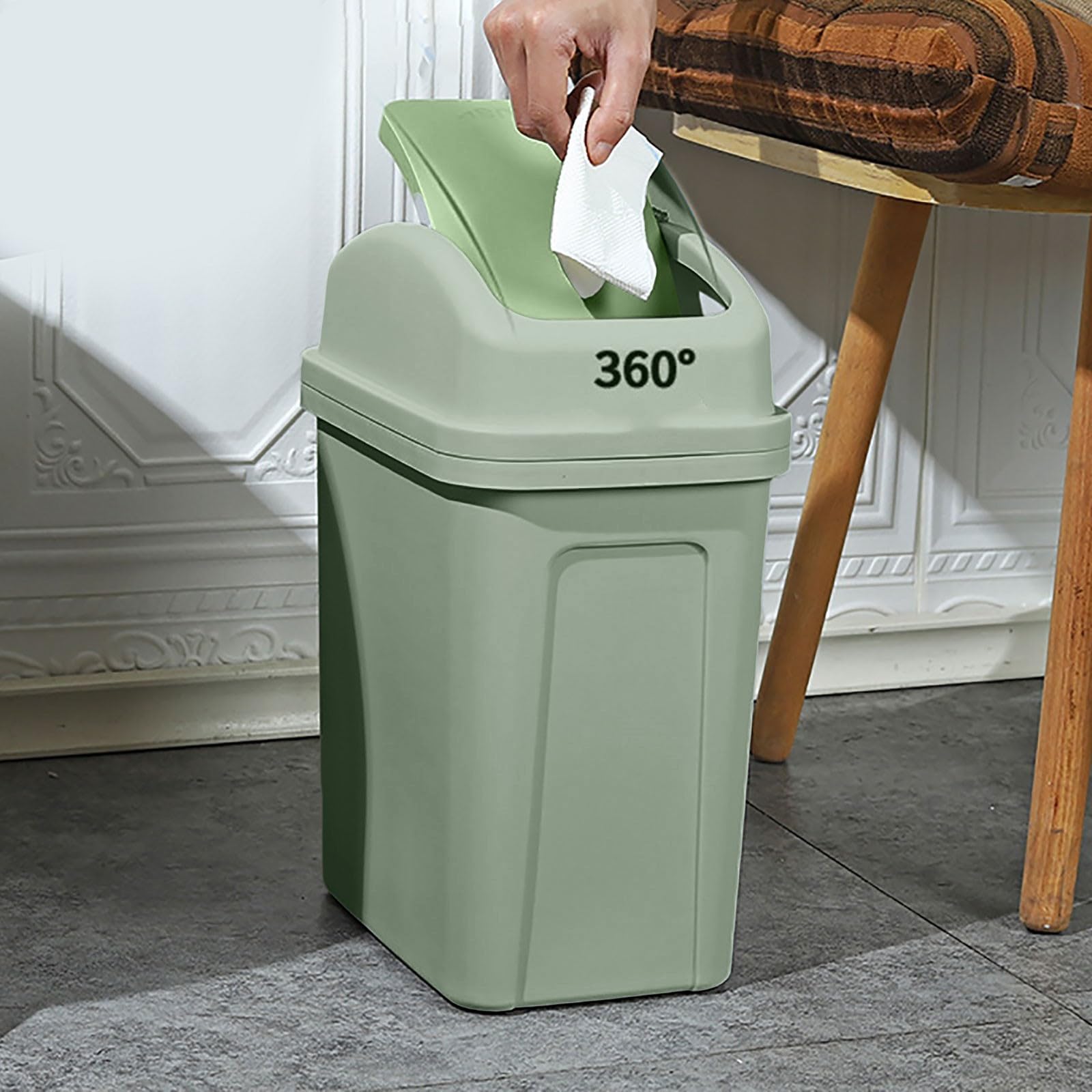 Generic 4.5 Gallon Swing Top Trash Can, Plastic Garbage Can with Swing Lid Suitable for Kitchen Living Room Bedroom Bathroom (Green)