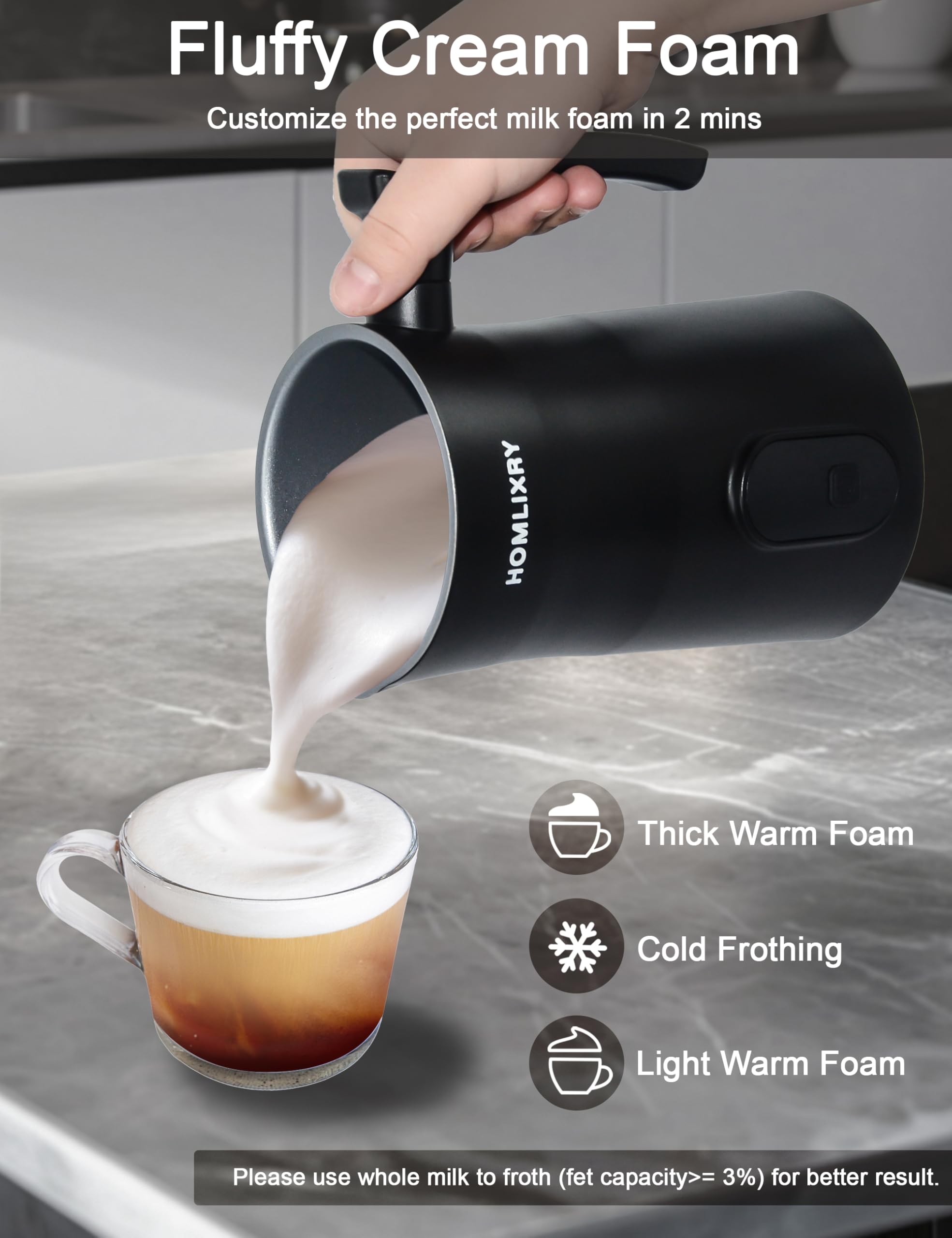 Electric Milk Frother, 4 in 1 Milk Frother and Steamer, 11.8oz/350ml Automatic Warm and Cold Foam Maker, Auto Shut-Off, Coffee Frother for Coffee, Latte, Cappuccino, Macchiato, Hot Chocolate(Black)