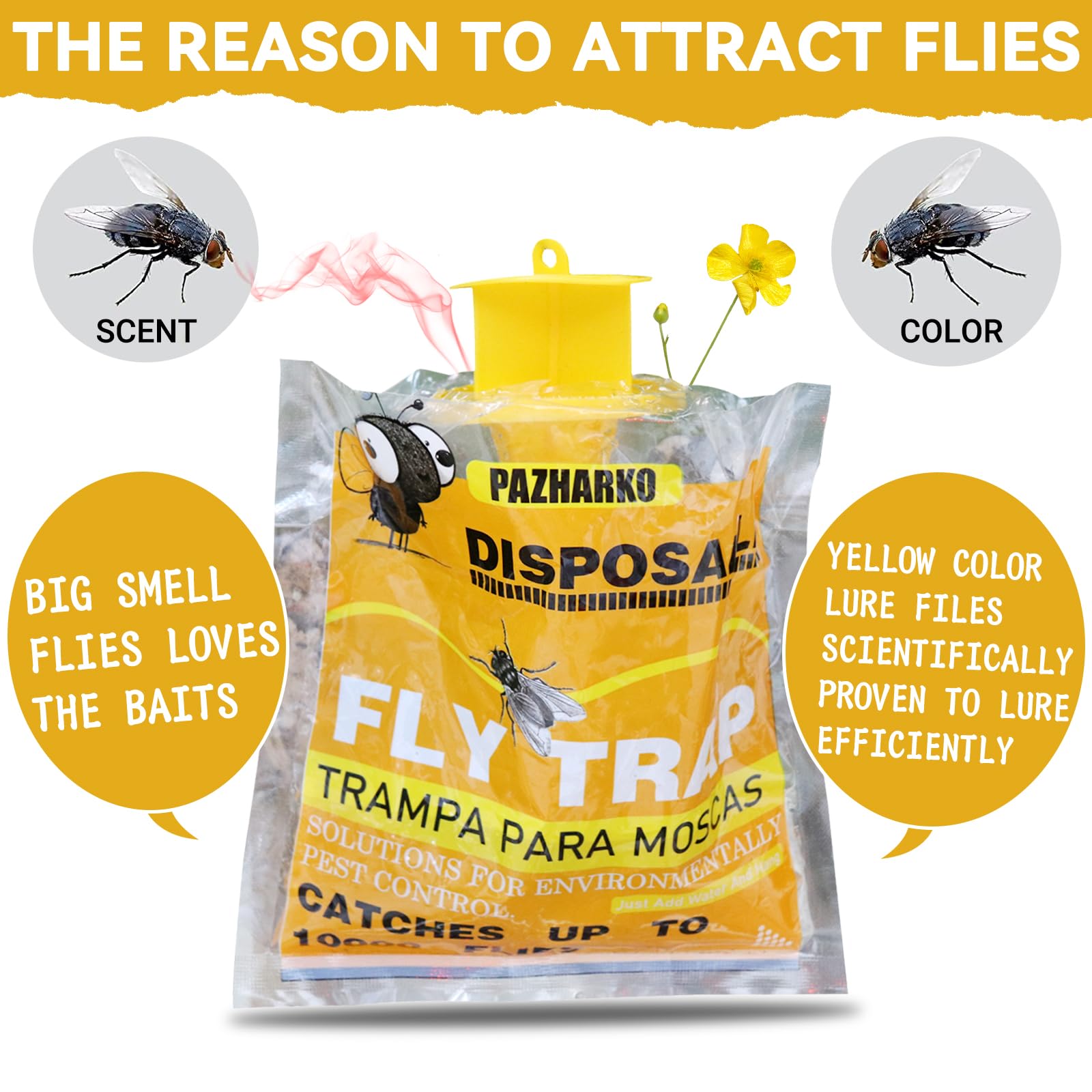 Fly Traps Outdoor, Disposable Hanging Fly Traps Bag, Upgraded 40g Bait