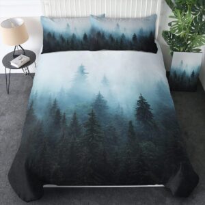 cbqhty forest duvet cover smoky mountain bedding green pine tree bedding natural scenery art bed set nature lover gift (twin,6)