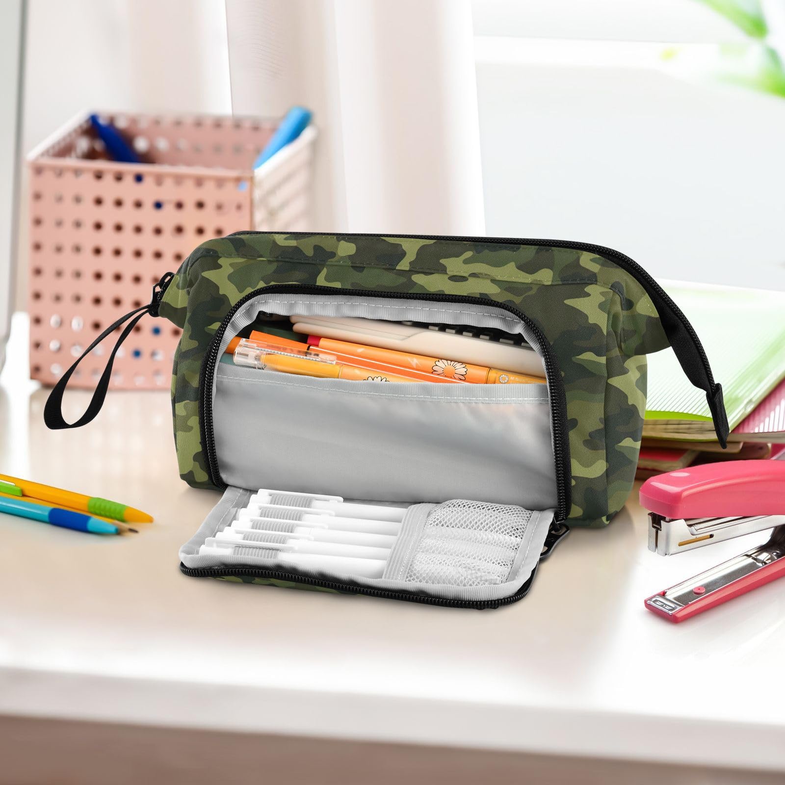 J JOYSAY Camo Deep Green Trendy Pencil Case Large Capacity Pencil Pouch for Girls Boys Markers Storage Journaling Supplies for School Boys