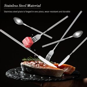 Geetery 3 Pcs Telescopic Spoon Fork knife Set Extendable Fork knife Spoon Stainless Steel Dinner Extend to 25 Inch Anti Rust Fruit Dessert Long Handle Fork Cutlery Set for Barbecue Toasting Dinner