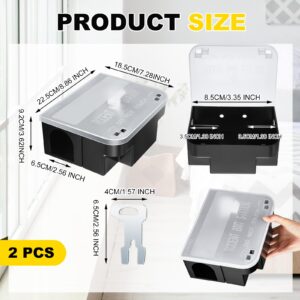 Qualirey 2 Pcs Rat Bait Station 8.86 x 7.28 x 3.62 Inches Rat Bait Traps with Clear Lid, Black Bait Blocks Boxes with 2 Keys for Rat, Keeps Children and Pets Safe Indoor & Outdoor, Bait Not Included