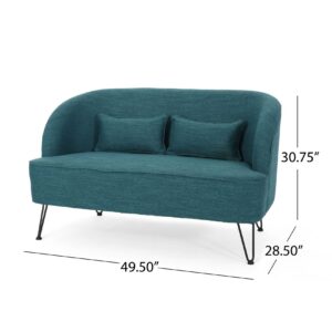 Merax Loveseat Couch Sofa with 2 Pillows, 2 Seater Fabric Chaise Lounge Recliner for Living Room, Apartment Furniture, Teal