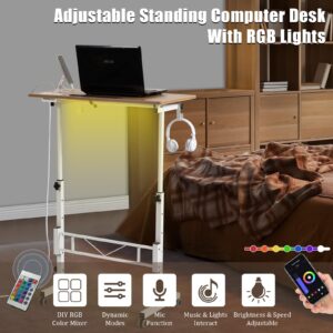 SIDUCAL Standing Desk Height Adjustable with Tiltable Tabletop, Rolling Laptop Desk with Charging Station, Sit Stand Portable Stand Up Desk with Wheels, Vintage Oak