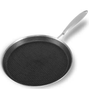 khzspp crepe pan stainless steel 10-inch with 1 detachable handle 2 screws 1 wrench 1-inch deep nonstick honeycomb dosa pan for induction cooker gas stove ceramic(26cm (about 10 inches)