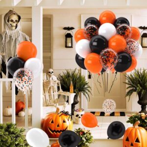 Patimate Black Orange Halloween Balloons Set, 50 pcs 12 inch Orange Black White Confetti Latex Balloons Kit for Halloween Baby Shower Spooky Birthday Graduation Motorcycle Party Decorations