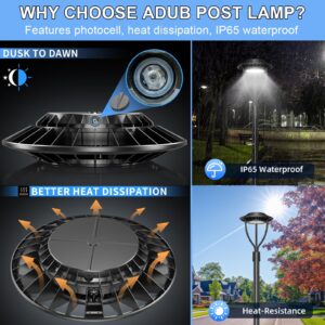 ADUB 150W 120W 90W LED Post Light 21,000 LM, DLC ETL Listed LED Post Light with Photocell 5000K, IP65 Lamp Post Light Outdoor Pole Fixture, Commercial Street Area Lighting for Parking lot Garden Yard