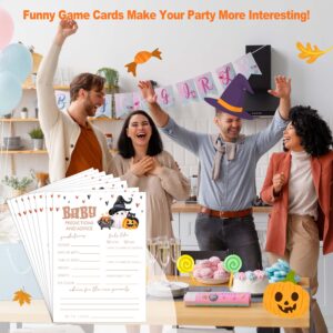 Beshoul Baby Shower Games, Halloween Baby Predictions and Advice Cards, 25 Double-Sided Game Cards for Gender Reveal Party Decorations Supplies Announcement - B02