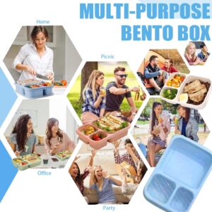 TOTDTDA 12 Pack Bento Box, 3 Compartment Lunch Box Containers, Wheat Straw Reusable Food Storage Containers, Freezer Microwave and Dishwasher Safe Snack Containers for Work School and Travel