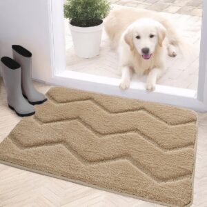 chichic dirt trapping indoors door mat 24" x 36", entry rugs, non-slip entrance rugs, machines washable floor mats, dog door mat, super absorbent mat for front & back door, shoes scraper, khaki