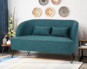 merax loveseat couch sofa with 2 pillows, 2 seater fabric chaise lounge recliner for living room, apartment furniture, teal