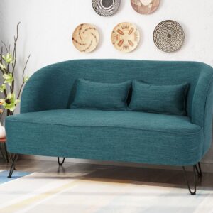 Merax Loveseat Couch Sofa with 2 Pillows, 2 Seater Fabric Chaise Lounge Recliner for Living Room, Apartment Furniture, Teal