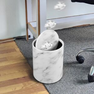 ABOOFAN Shake Lid Trash Can Marble Wastebasket Marble Design Trash Can Rubbish Can Waste Container Litter Trash Can Countertop Garbage Can Desktop Trash Can Swing Lid Trash Bucket Pp White