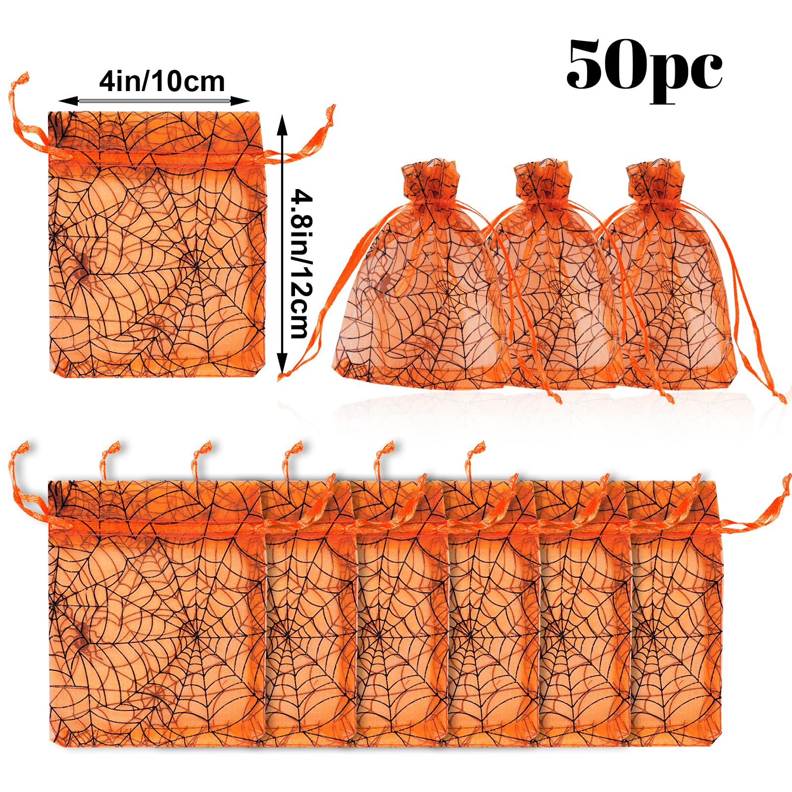 50PCS Halloween Organza Bags Gift Jewelry Candy Bags for Halloween Party 4x4.8Inch (Orange, 4x4.8Inch)