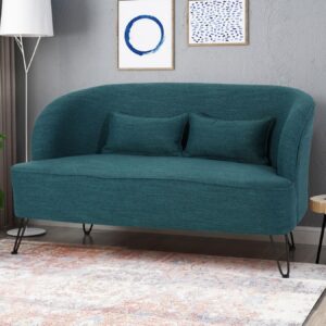 Merax Loveseat Couch Sofa with 2 Pillows, 2 Seater Fabric Chaise Lounge Recliner for Living Room, Apartment Furniture, Teal