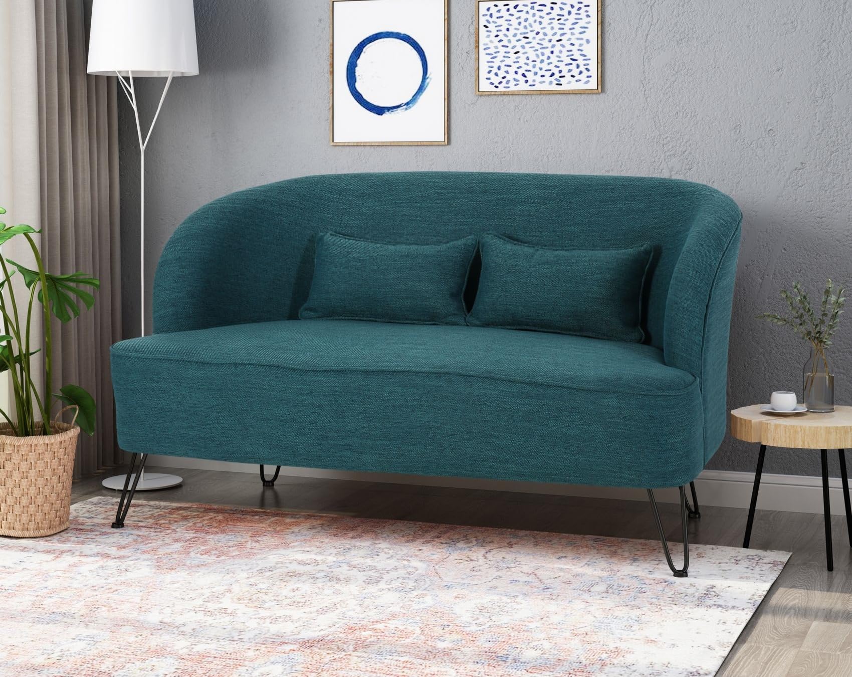 Merax Loveseat Couch Sofa with 2 Pillows, 2 Seater Fabric Chaise Lounge Recliner for Living Room, Apartment Furniture, Teal