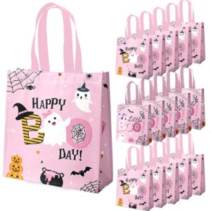 HABDJILTY 20PCS Pink Halloween Bags Little Boo Bags,Little Boo Non-woven Gift Bags with Handle Treat Bags for Halloween Party Kids Theme Birthday Baby Shower Party Favors.