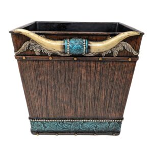 bestgiftever rustic decorative storage bin | southwestern tooled leather-designed wastebasket with faux horns | unique trash bin ideal for native american themed enthusiasts