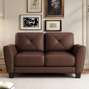 Genuine Leather Loveseat Sofa, 2 Seater Modern Sofa Couch for Living Room, Brown (62'')