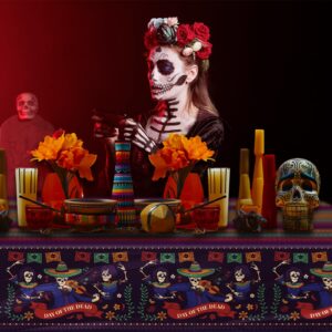 3pcs Day of The Dead Plastic Tablecloth Dia De Los Muertos Decor Sugar Skull Floral Table Cloth Disposable Rectangle Table Cover for Halloween Mexican Fiesta Birthday Coco Party Supplies(70 x 43 Inch)