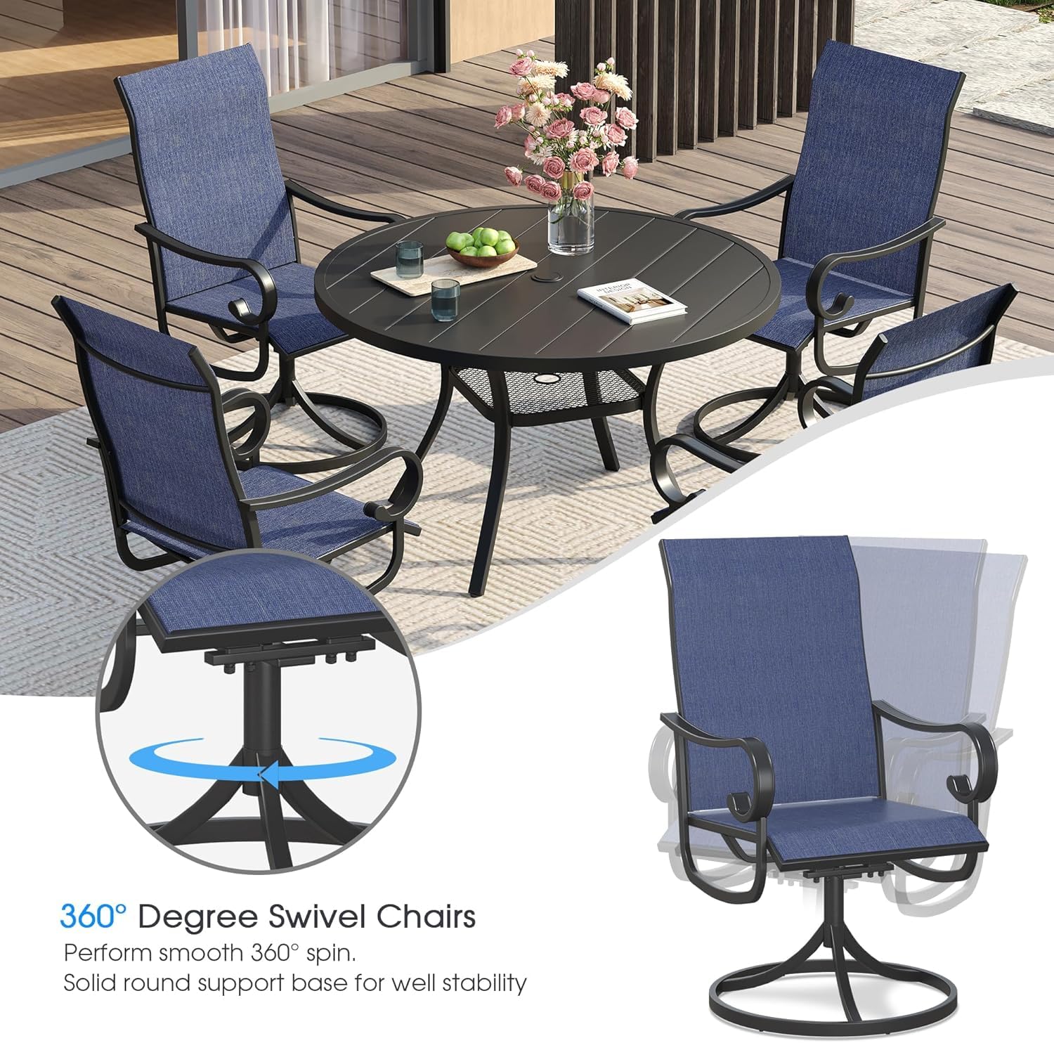 VICLLAX Swivel Patio Chairs Set of 4, 360-degree All-Weather Outdoor Swivel Chairs for Lawn Garden, Patio Dining Chairs, Black Metal Frame and Blue Textilene Mesh Fabric