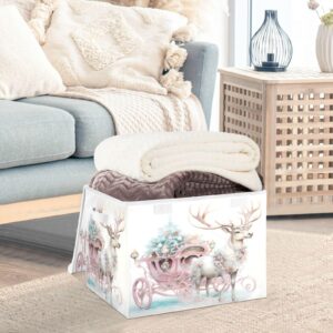 senya Christmas Baskets Collapsible Storage Bins with Lids, Pink Christmas Elk Storage Boxes Clothes Baskets for Organizing