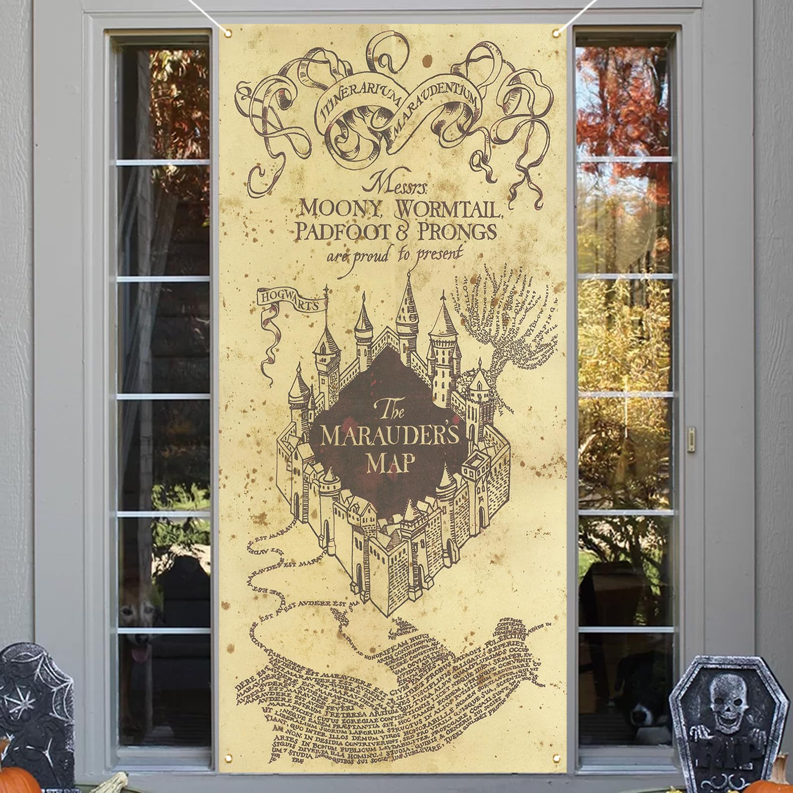 Magical Wizard Halloween Door Cover Hogwarts Porch Sign Banner Halloween Birthday Party Decorations and Supplies for Home