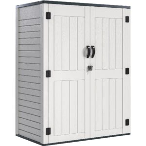 yitahome 59 cu ft vertical outdoor storage shed w/o shelf, 5.6 x 2.3 ft lockable hdpe waterproof tall storage cabinet, suitable for patio furniture, pool accessories, and garden tools, light gray